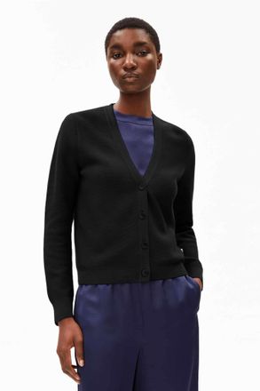 Armedangels Damen vegan Strickjacke Mental Links Schwarz