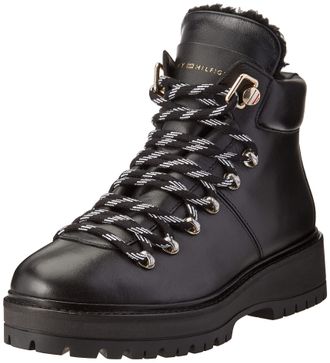 Tommy Hilfiger Damen Leder Outdoor Flach Boot Fw0fw06725 Low, Black, 39 EU