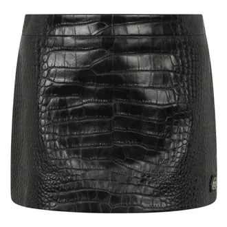 Philipp Plein Leather Mini Skirt Cocco - Femme - Jupes - Noir - Taille: 46 FR