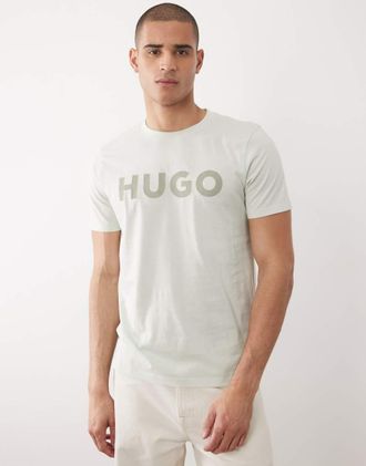 HUGO BOSS HUGO Red - T-shirt en jersey de coton &agrave; imprim&eacute; logo - Vert clair