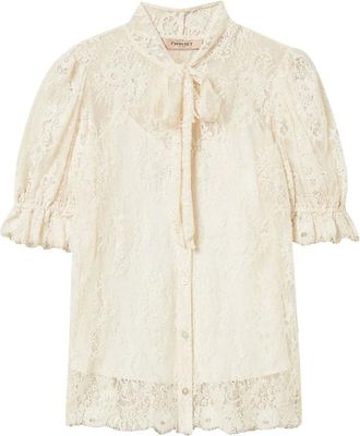 Twinset Femme, Blouses et Chemises, Beige, Taille: 40 FR Chemisier en Dentelle avec