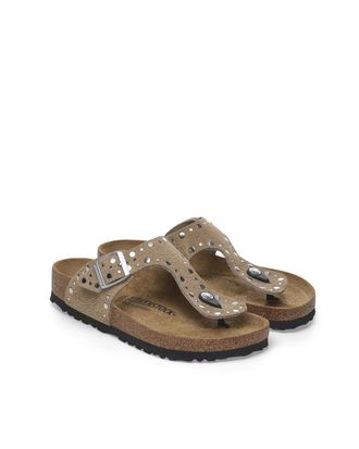 Birkenstock Womens Thong Sandals Gizeh Taupe Suede Upper Slippers Flat Shoes