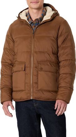 Amazon Essentials Herren Langärmelige, wasserabweisende Pufferjacke mit Sherpa-Futter, Braun, XXL