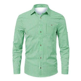 Generic Chemise boutonn&eacute;e &agrave; carreaux pour homme - Coton &agrave; manches longues, coupe r&eacute;guli&egrave;re, tissu infroissable, motif vichy, double usage pour les journ&eacute;es da