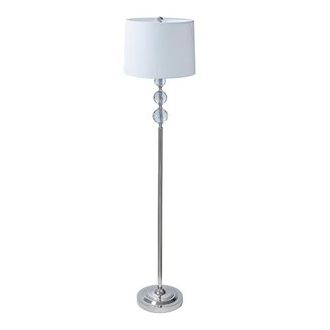 Relaxdays Stehlampe, Stoffschirm, Metall, E27, HxD: 155 x 35,5 cm, Kristall-Design, Standleuchte Wohnzimmer, Silber/wei&szlig;