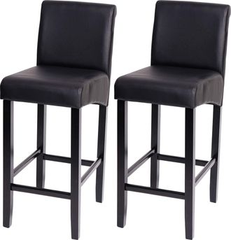 Mendler 2er-Set Barhocker HWC-C33, Barstuhl Tresenhocker, Holz - schwarz matt, dunkle Beine, Kunstleder