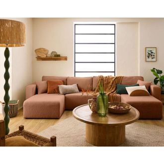 Best Mobilier Topaze - 7-sitzer wohnlandschaft u-form - schlaffunktion und bettkasten - aus boucl&eacute;-stoff - terrakotta
