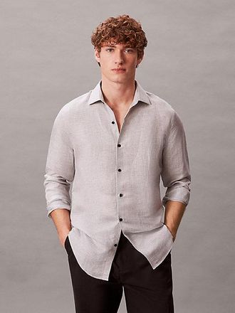 Calvin Klein Schmales Hemd Mit Streifen Aus Leinen-mix - Black - Herren - 37