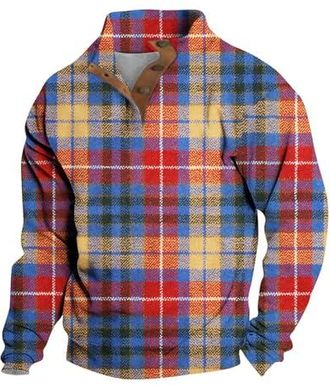 Generic Pull en velours côtelé pour homme à manches longues avec bouton 1/4 - Pull décontracté pour le sport - Automne et hiver, D, XL