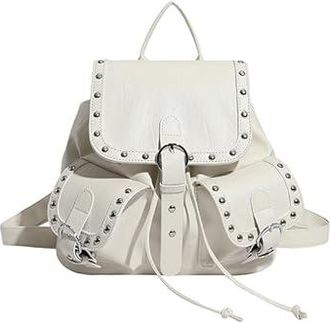 Generic Sac &agrave; dos de voyage tendance en cuir synth&eacute;tique de grande capacit&eacute; avec rabat pour adolescentes et adultes, blanc