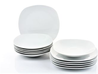 Retsch Arzberg Geschirr Tafelservice FINO/Set 12teilig f&uuml;r 6 Personen/Porzellan eckig uni wei&szlig;/Basic-Geschirr