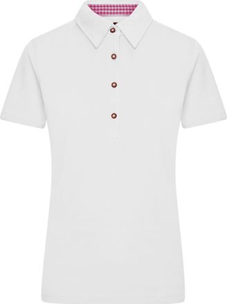 James & Nicholson Damen Trachtenpoloshirt - Tailliertes Poloshirt im Trachten Design | Farbe: White/Purple-White | Gr&ouml;sse: M