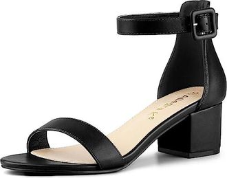 Allegra K Sandales à Bout Ouvert et Talon Bas et Bride Cheville pour Femmes Noir 41