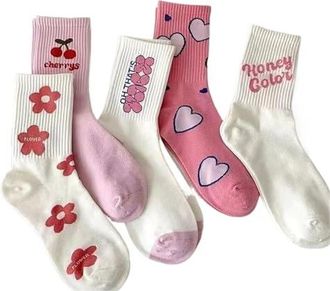 Generico Lot de 5 paires de chaussettes &agrave; fleurs de dessin anim&eacute; pour femme Kawaii, Color18, Size Suit For 35-42