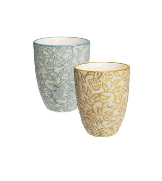 Tranquillo 2er Set Becher RUSTIC blau&dunkelgelb 150 ml f&uuml;r Kaffee, Tee, Kakao Kaffeebecher Kaffeetasse, Steingut f&uuml;r B&uuml;ro und Zuhause, sp&uuml;lmaschinenfest, 7x7x9 