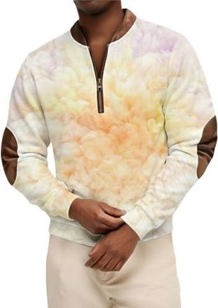 Generic Pull à col rond pour homme - Style décontracté - Col zippé 3D - Manches longues - Imprimé - Sweat-shirt dhiver, kaki, S