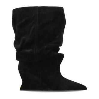 Balmain Draped Suede Wedge Ankle Boots - - Shoes - Damen - Schwarzk - 39 EU