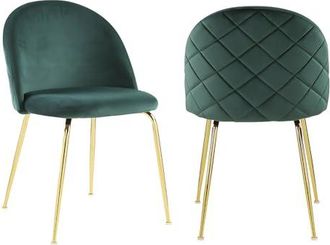 Vente-Unique Lot de 2 chaises - Velours et Acier Inoxydable dor&eacute; - Vert - Melbourne - Salle &agrave; Manger