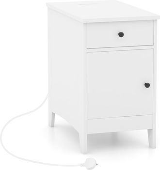 Giantex Beistelltisch mit Schublade und T&uuml;r, 60 x 35 x 60 cm, Nachttisch mit Stauraum, Beistelltisch mit Steckdosen und Anschl&uuml;ssen, Nachttisch f&uuml;r Schlafzimm