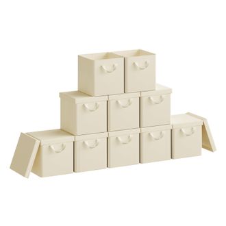 Woltu Faltbare Aufbewahrungsboxen 10 St&uuml;ck, Stoffboxen mit Deckel und Metallrahmen, Aufbewahrungsw&uuml;rfel f&uuml;r Arbeitszimmer, Wohnzimmer, Schlafzimmer, Mehrzwe