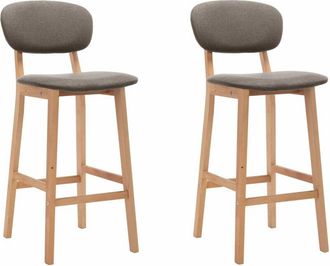 Les Tendances Chaise de bar tissu beige et bois de hêtre massif Kamila - Lot de 2