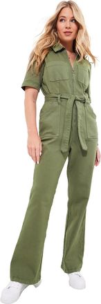Joe Browns Damen Floral Embroidered Stretch Cotton Utility Belted Jumpsuit Overall, grün, 36