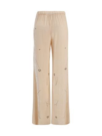 Forte_Forte Womens Fleurs Dorient Embroidered Crushed Velvet Trousers Loto Viscose; Polyamide; Silk