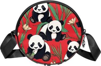 Generic Sac &agrave; bandouli&egrave;re rond pour femme, petit panda mignon, sac &agrave; bandouli&egrave;re avec fermeture &eacute;clair, bretelles r&eacute;glables, sac &agrave; main rond d&eacute;contract&eacute; pour 