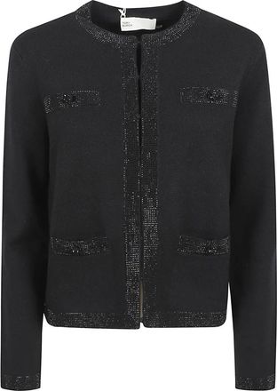 Tory Burch Femme, Pulls, Noir, Taille: 42 FR Kendra Embellished Wool Cardigan