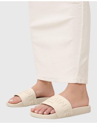 AllSaints Biggy - Claquettes en caoutchouc &agrave; logo - Blanc