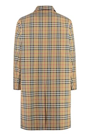 Burberry Mens Checked Cotton Trench Coat Beige Raincoats