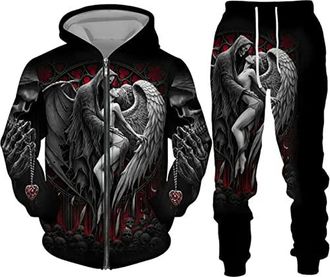 Keephen Ensemble de survêtement pour Hommes Horror Skull 3D Zipper Sweats à Capuche et Pantalons de survêtement Deux pièces Set Halloween Streetwear Sweatshir