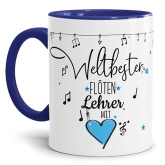 Tassendruck Berufe Tasse - Weltbester Fl&ouml;ten Lehrer - Geschenk f&uuml;r den weltbesten Musiklehrer, Musikunterricht, Lehrer - Keramik Innen & Henkel Dunkelblau, 300 ml