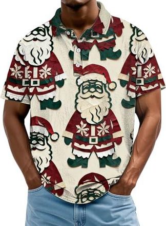 Generic Polo de No&euml;l pour homme, motifs P&egrave;re No&euml;l et bonhomme de neige, manches courtes, coupe ample, tee-shirt de f&ecirc;te d&eacute;contract&eacute; pour les vacances, 3XL