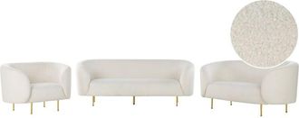Beliani Ensemble de salon 2 Canapés 2 + 3 Places et Fauteuil Tissu Blanc Pieds Dorés Loen
