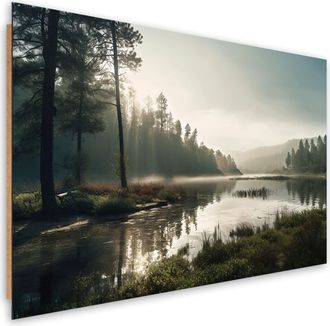 Feeby Deco Panel Teich Wasser Wald 120x80 cm 1 tlg Schlafzimmer Modern Deco Panel MDF Kunstdruck Wand Bild Wanddeko Design Wohnzimmer Büro Flur Hotel Spa Ne