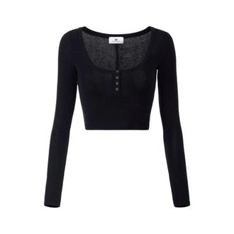 Elisabetta Franchi Femme, Tops, Noir, Taille: 38 FR Lightweight Jersey Top