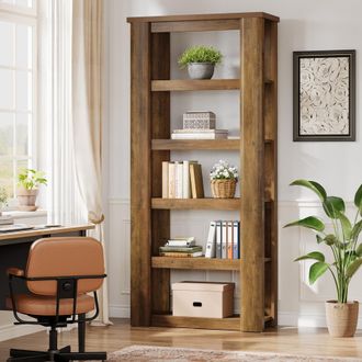 Tribesigns B&uuml;cherregal, 180 cm hohes Standregal mit 6 Ebenen, offene Ablagen, Regal f&uuml;r B&uuml;ro, Wohnzimmer, Schlafzimmer, Arbeitszimmer, rustikales Braun