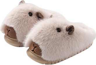 Generic Capybara Pantoufles pour femme - Chaussons dintérieur en peluche douce, motif animal mignon, chaud et confortable avec semelle antidérapante, Crème va