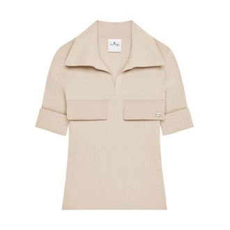 Courr&egrave;ges Femme, Tops, Beige, Taille: 42 FR Polo c&ocirc;tel&eacute;