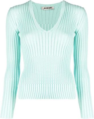 Áeron Femme, Tops, Vert, Taille: 40 FR Pull vert col en V