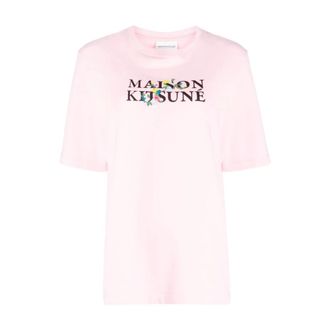 Maison Kitsun&eacute; T-Shirt mit Blumenprint und klassischem Logo - - Tops - Damen - Rosa - S
