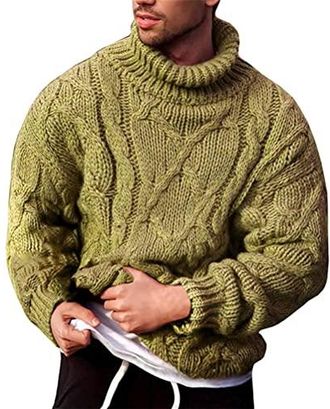 Minetom Homme Pull À Col Roulé Pulls Basique Chaud en Maille Sweat Chaud Manches Longues Tricot Couleur Uni Sweater Pull en Tricot A Vert XL