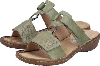 Rieker Pantolette RIEKER, Damen, Gr. 36, schilf, Lederimitat, unifarben, Schuhe Pantolette, Sommerschuh, Strandschuh, Klettschuh mit Perforation
