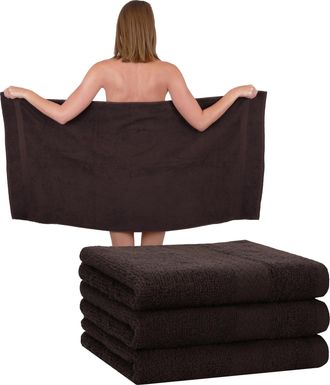 Betz 4 Stück Strandtücher Duschtücher Set Größe 70x140 cm Duschhandtuch Badetuch Strandtuch Handtuch Premium 100% Baumwolle Farbe Dunkelbraun