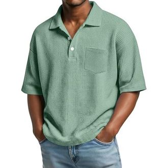 Generic Polo gaufr&eacute; pour homme, couleur unie, polos de golf avec poche sur la poitrine, polo de sport uni, t-shirt de sport &agrave; manches courtes, t-shirt basique