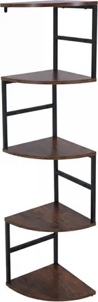 Hhg [NEUWERTIG] Eckregal HHG-610, H&auml;ngeregal Wandregal Winkelregal, 5 Ebenen Industrial Metall Melamin MVG 128x30x30cm dunkelbraun
