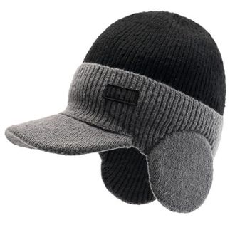 Generic Bonnet dhiver en tricot &eacute;lastique et chaud avec oreilles - Unisexe - Avec bord et oreilles - Pour homme et femme (2026), Noir, taille unique