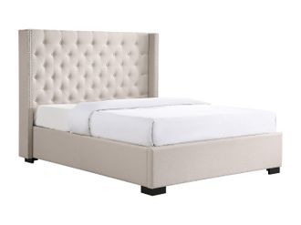 Vente-Unique Polsterbett mit gestepptem Kopfteil - 160 x 200 cm - Stoff - Beige - Massimo II