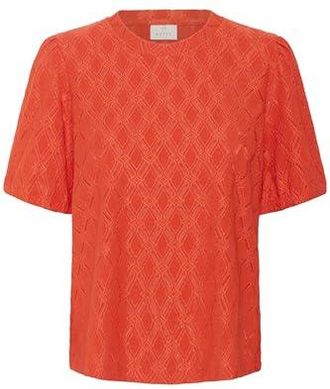 Kaffe Womens Blouse Round Neck Short Sleeves Regular Fit Lace Hip Length